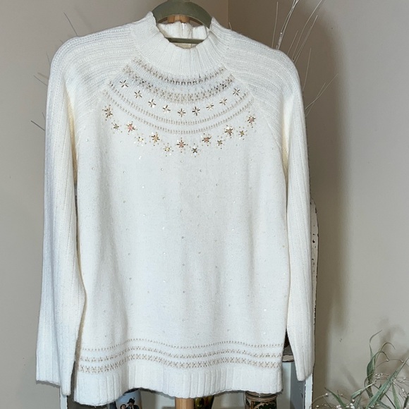 Koret | Sweaters | Koret S Winter White Mock Neck Sweaterbeaded And ...